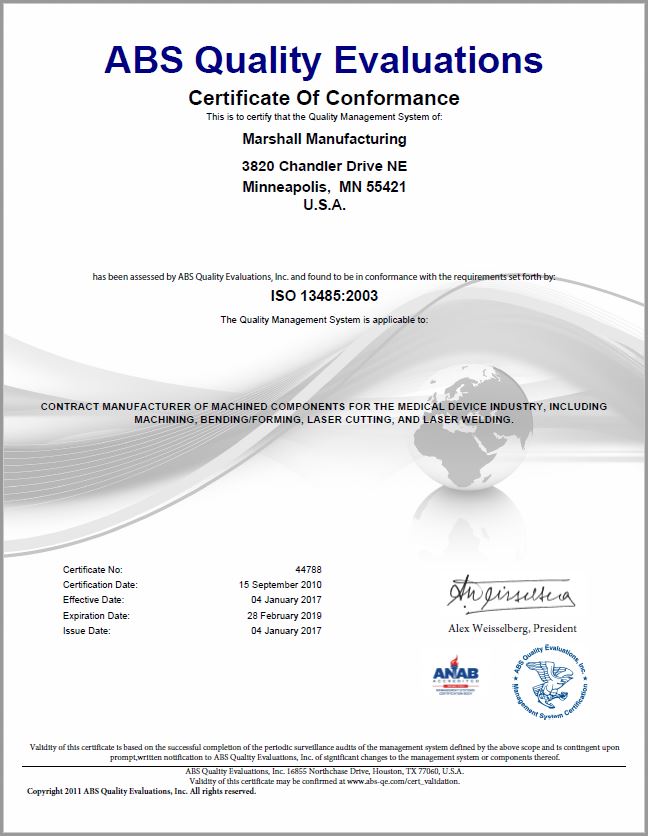 Quality - Marshall Manufacturing - Medical Device Manufacturing